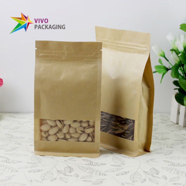 100g Clear Window/Kraft Paper Stand Up Pouch with Zipper (100 pcs ...