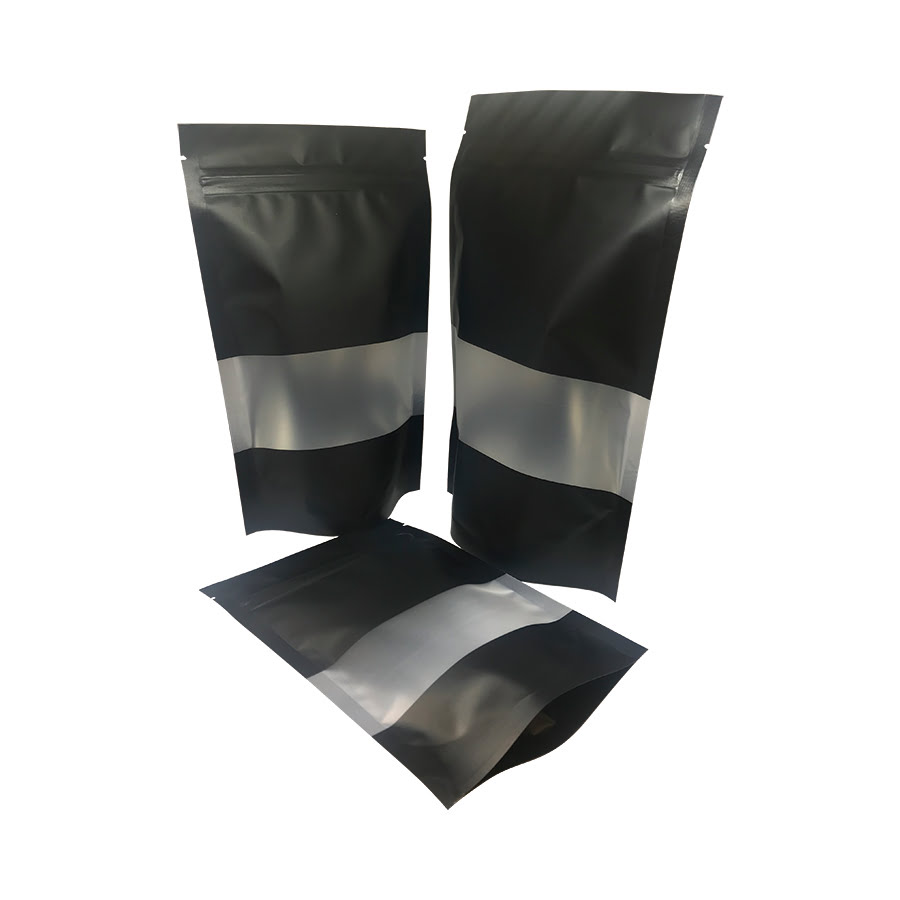 100g Matte Black Stand Up Pouch with Window & Zipper, Foil Lined (100 ...