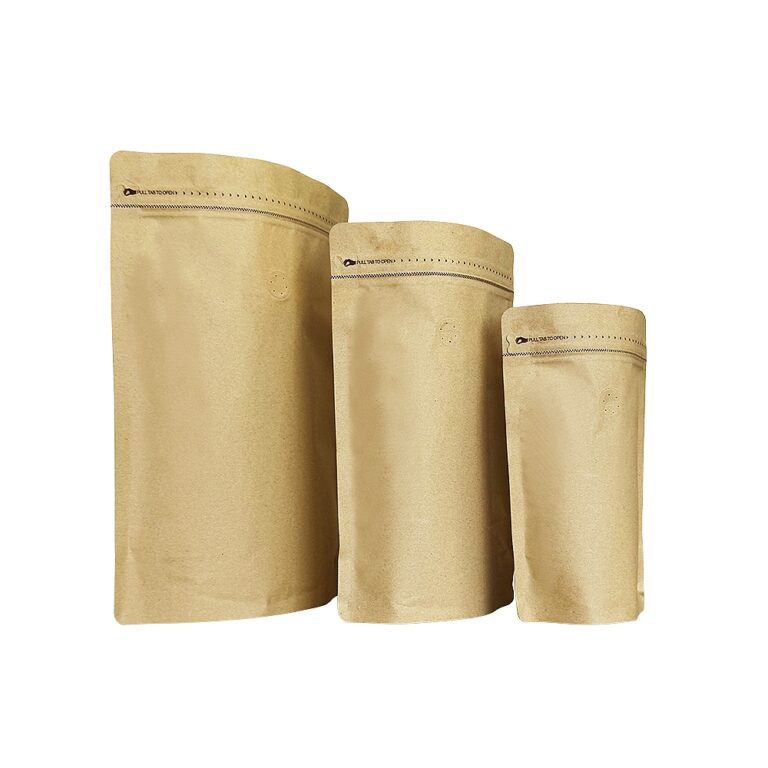 250g Kraft Paper Stand Up Coffee Bag with Valve, Pull-Tab Zipper, Foil ...